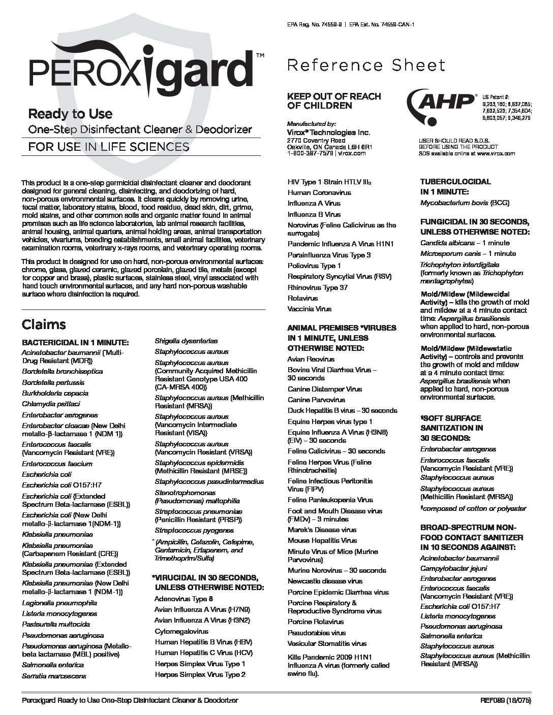 PeroxiGard RTU Reference Sheet (US) - Peroxigard™ (Canada)